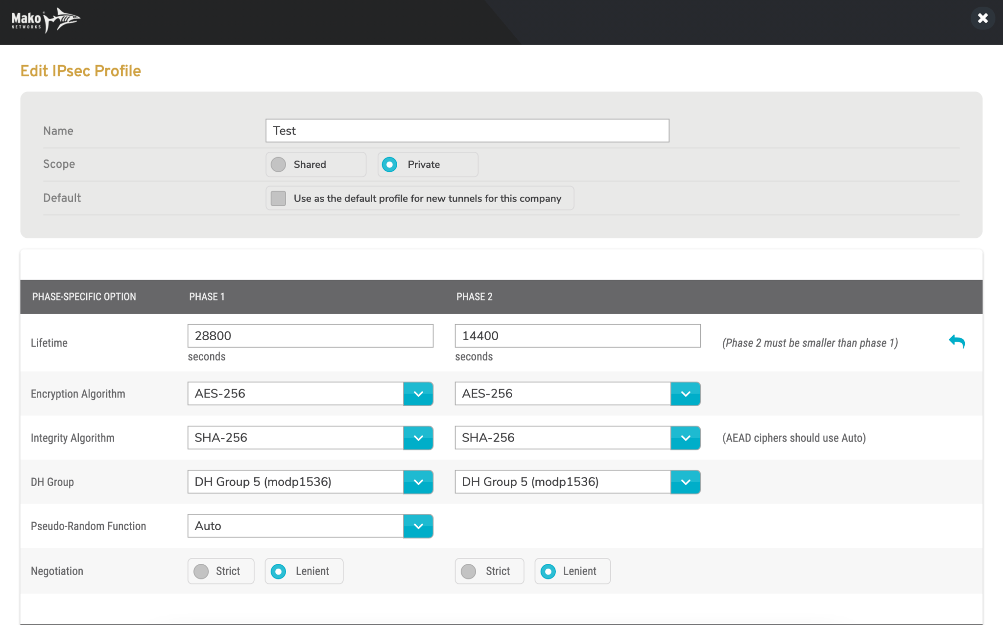 IPsec Profiles - Mako Networks Documentation