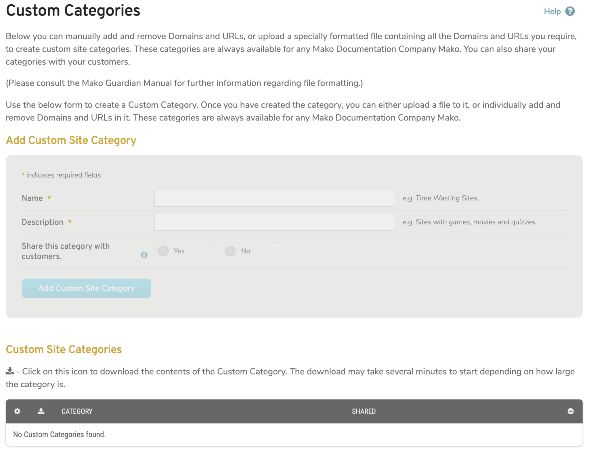 Custom Categories - Mako Networks Documentation
